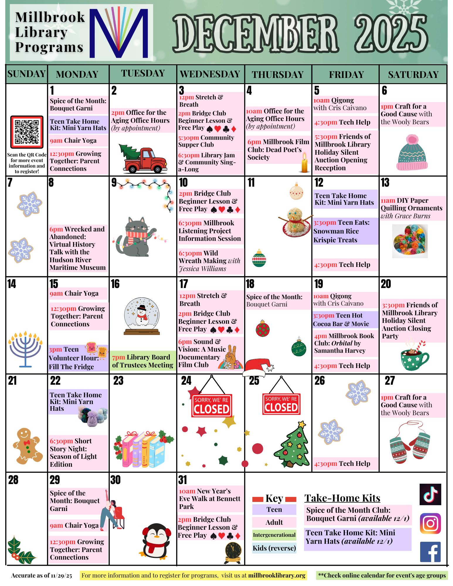 December 2025 Calendar – Millbrook Library